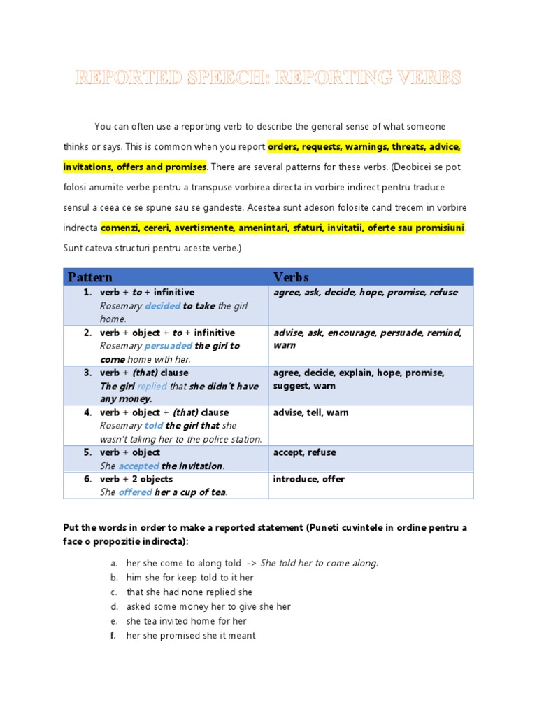 Reported Speech - Reporting Verbs | PDF