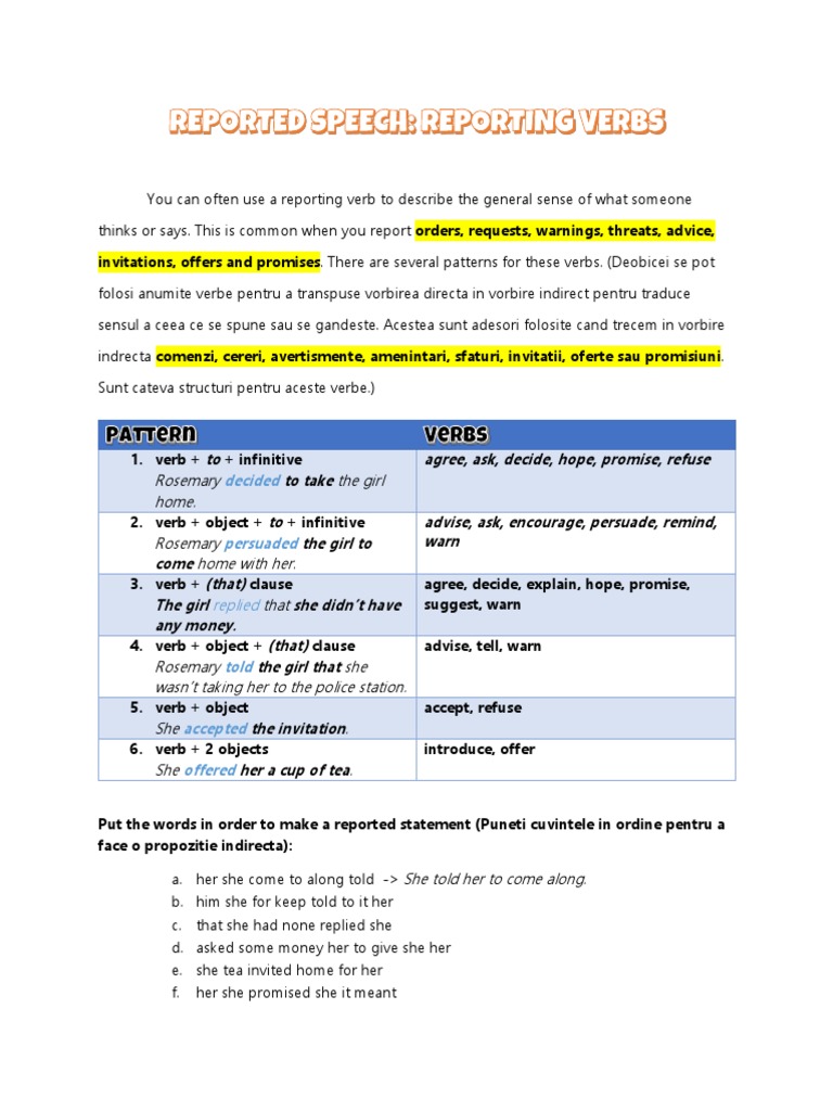 Reported Speech - Reporting Verbs | PDF