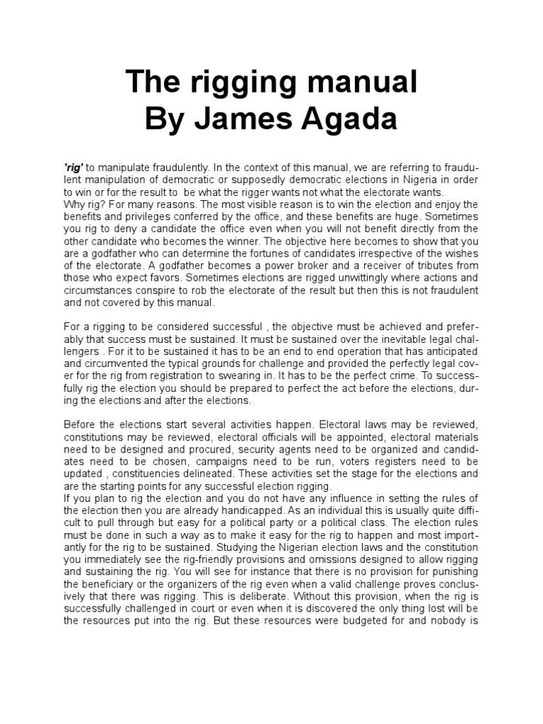 The Rigging Manual by James Agada | PDF | Voting | Electoral Fraud