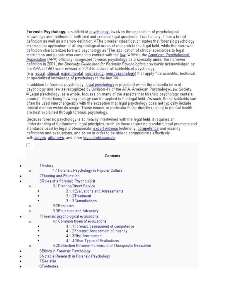 Forensic Psychology | PDF | Insanity Defense | Competence (Law)