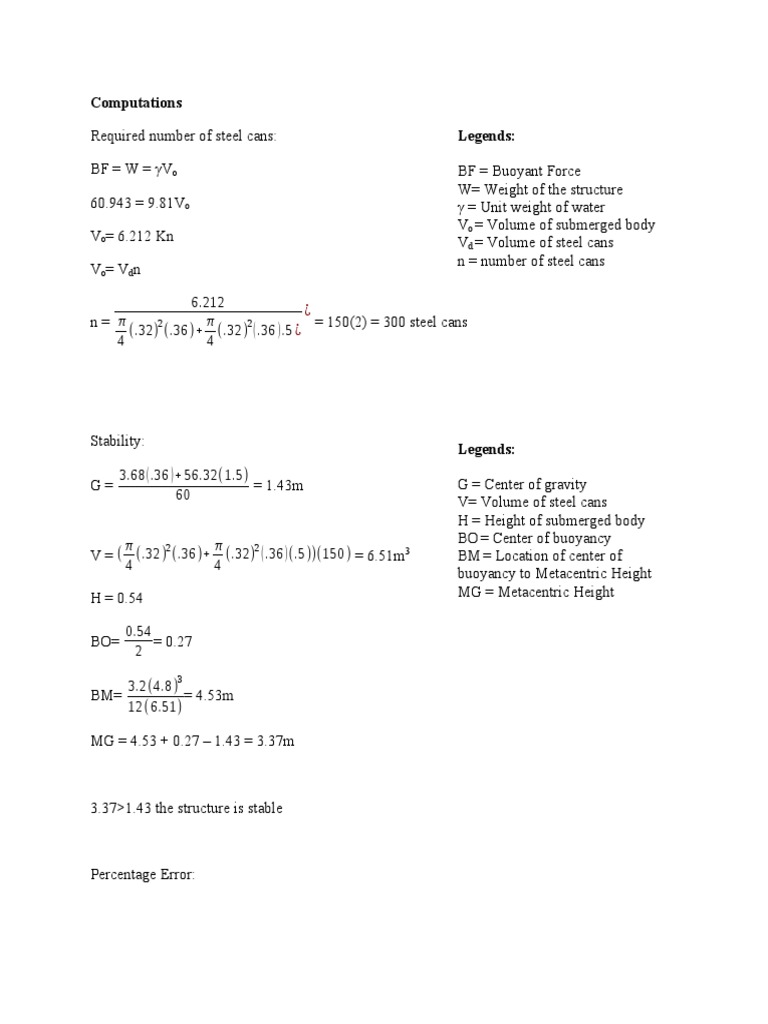 Computations Legends | PDF | Buoyancy | Civil Engineering
