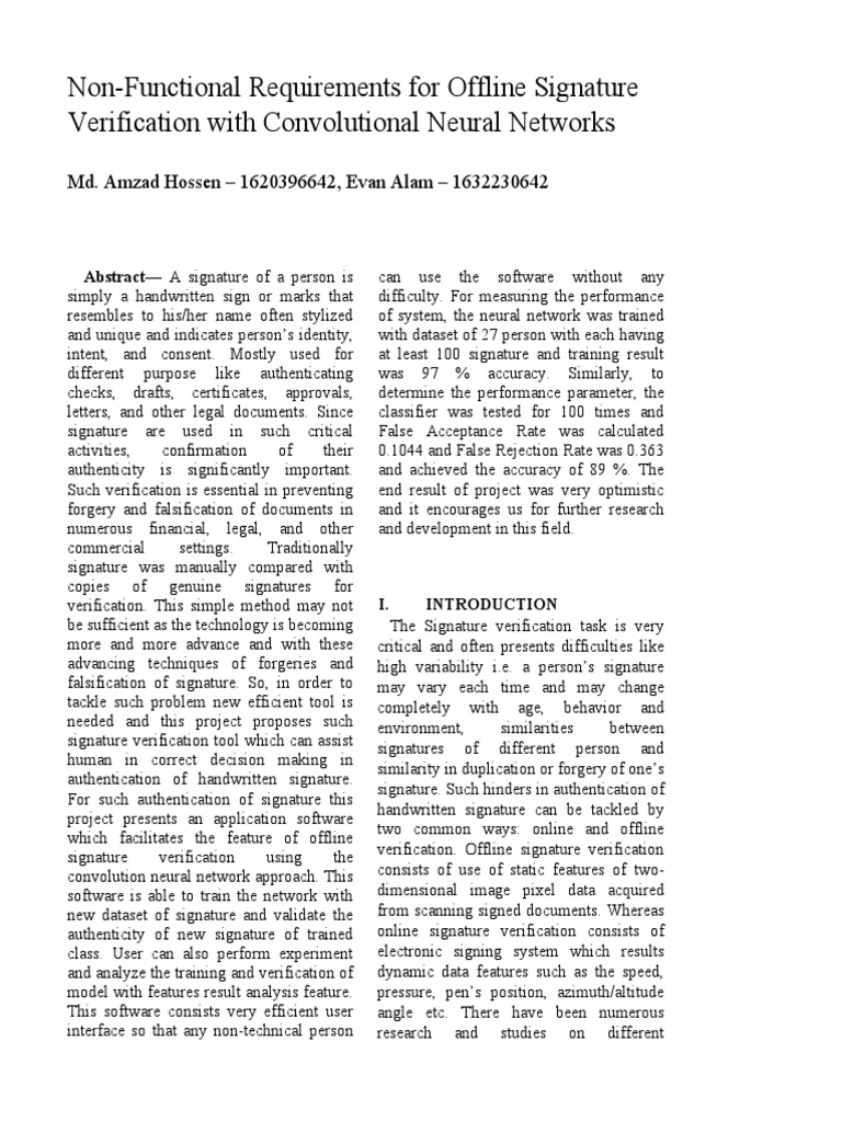 Signature Varification NFR | PDF | Artificial Neural Network | Machine Learning
