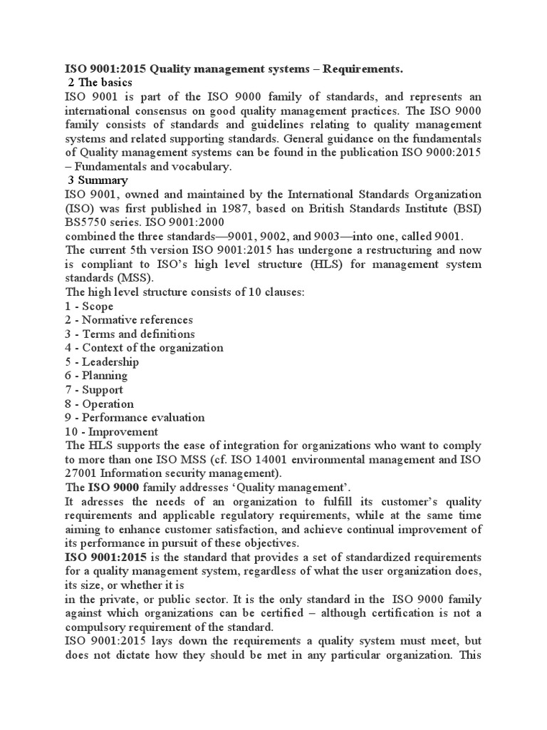 2 The Basics: ISO 9001:2015 Quality Management Systems - Requirements ...