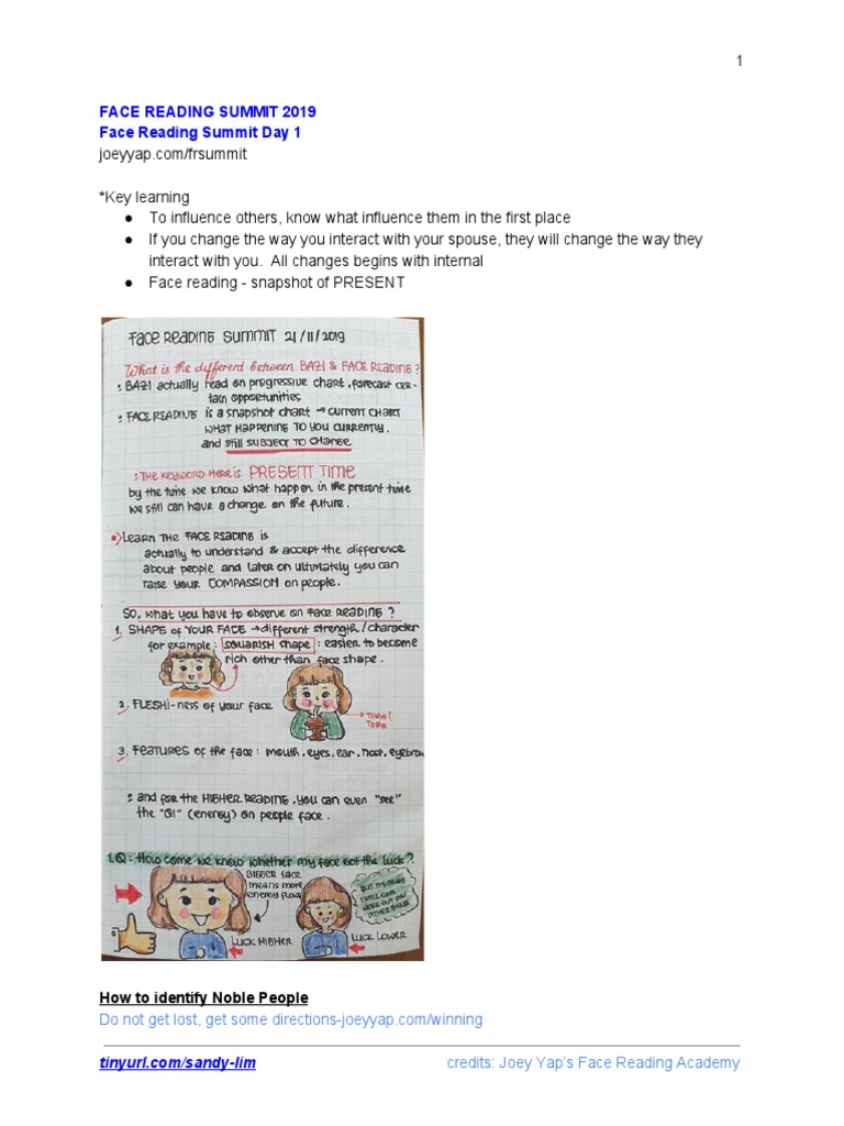 Face Reading Summit Notes 2019 | PDF