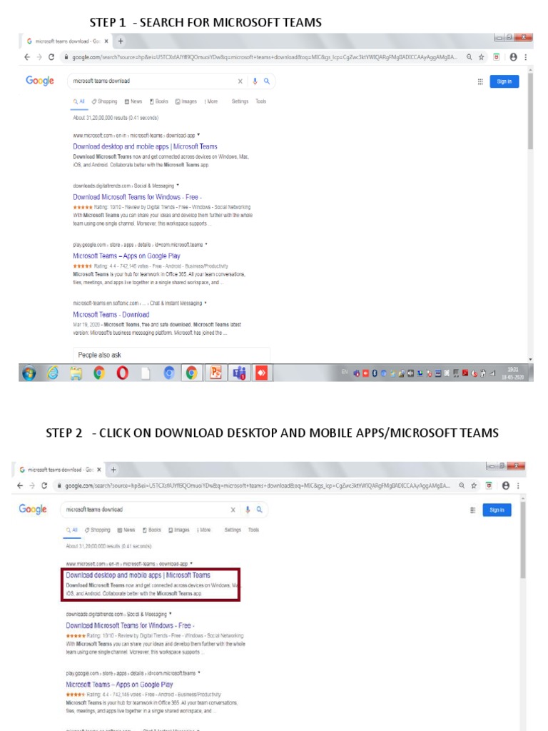 Step 1 - Search For Microsoft Teams | PDF