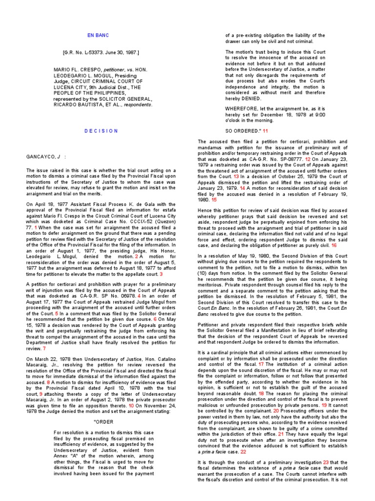 Crespo Vs Mogul | PDF | Prosecutor | Writ Of Prohibition