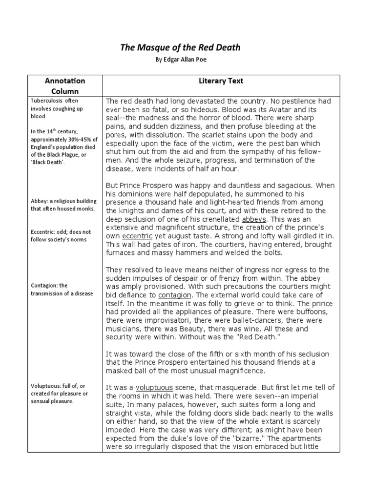 The Masque of The Red Death: Annotation Column Literary Text | PDF