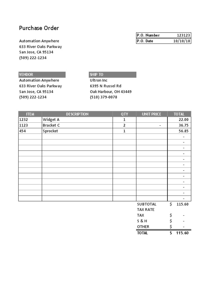 Purchase Order: Vendor Ship To | PDF
