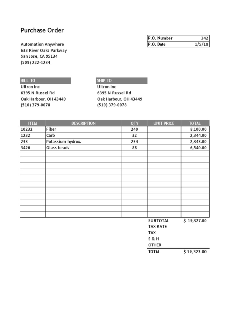 Purchase Order: Bill To Ship To | PDF