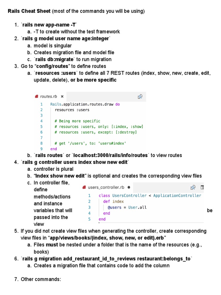 Rails Cheat Sheet (Most of The Commands You Will Be Using) | PDF