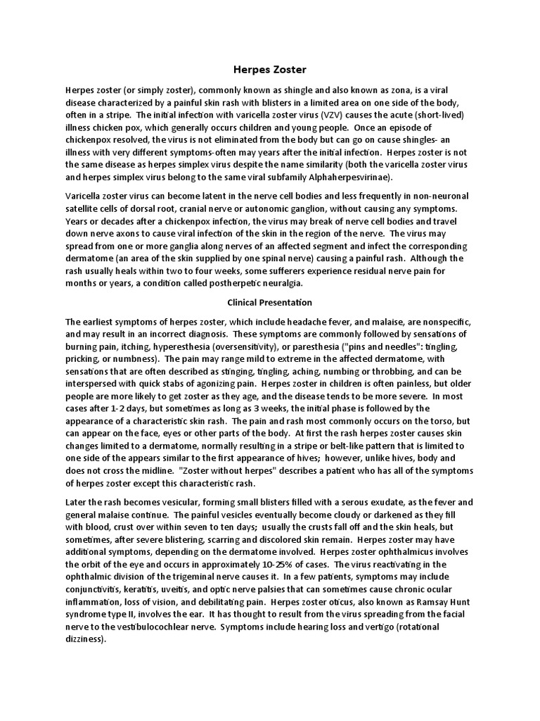 Herpes Zoster: Clinical Presentation | PDF | Herpes Simplex | Epidemiology