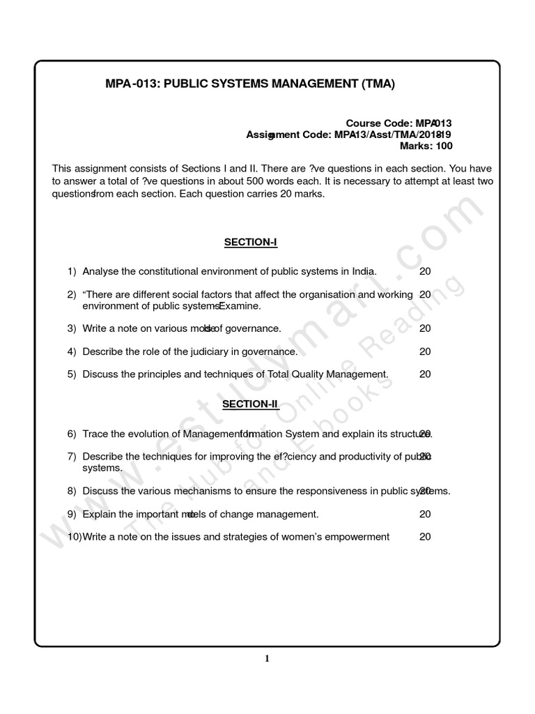 Nline R Eading: Mpa-013: Public Systems Management (Tma) | PDF ...