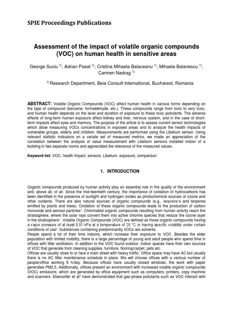 Assessment of The Impact of Volatile Organic Compounds (VOC) On Human ...