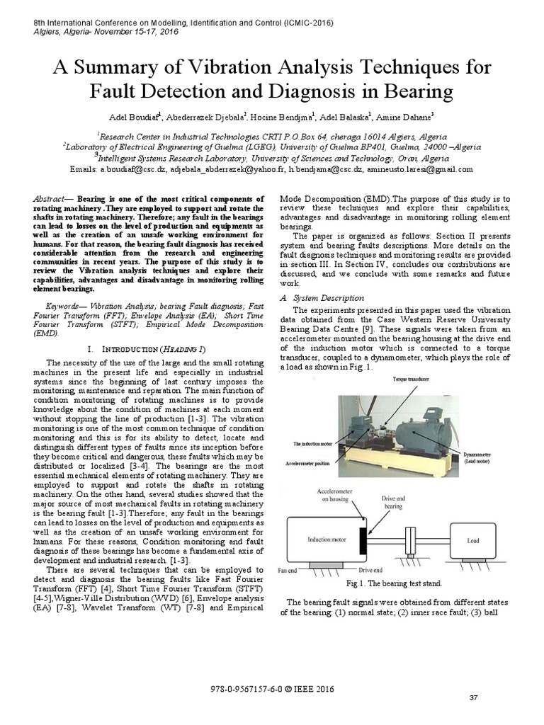 2016 A Summary of Vibration Analysis Techniques For Fault Detection and ...