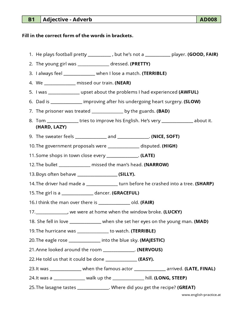 Ad008 Adjective Adverb Mixed Exercises | PDF