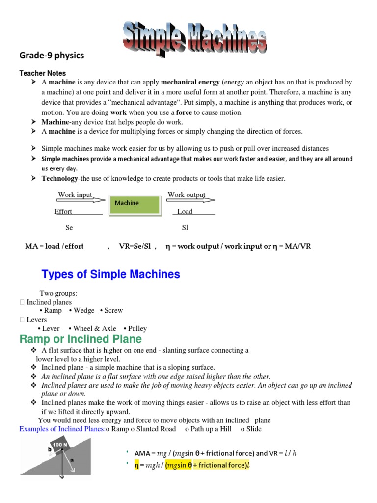 Grade-9 Physics: Types of Simple Machines | PDF | Machines | Lever