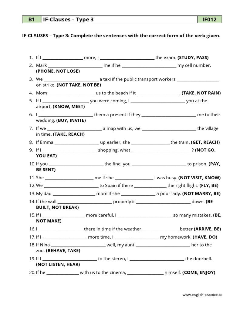 B1 IF-Clauses - Type 3 IF012: IF-CLAUSES - Type 3: Complete The ...