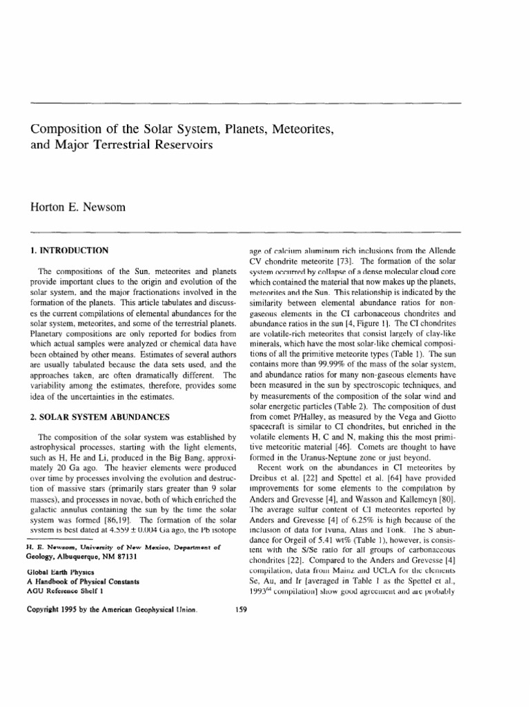 Composition of The Solar System, Planets, Meteorites, and Major ...