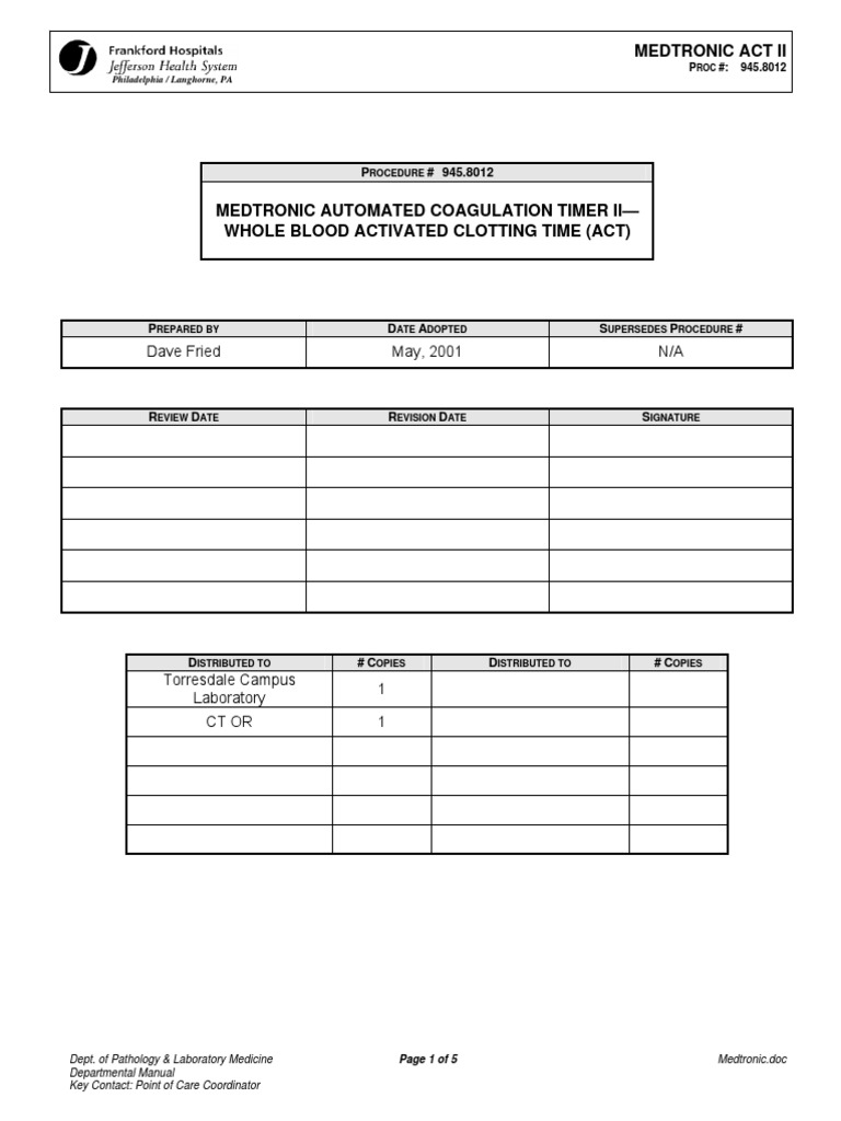 Medtronic Act Ii: Dave Fried May, 2001 N/A | Download Free PDF ...