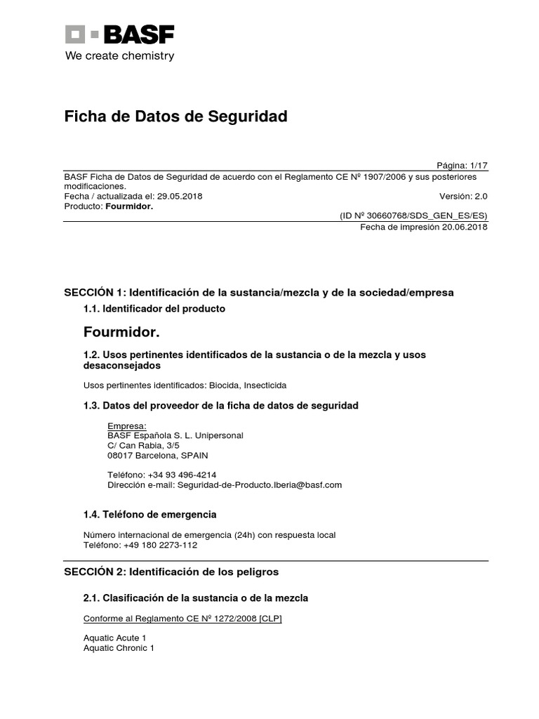 Fourmidor SDS ES | PDF | Toxicidad | Agua