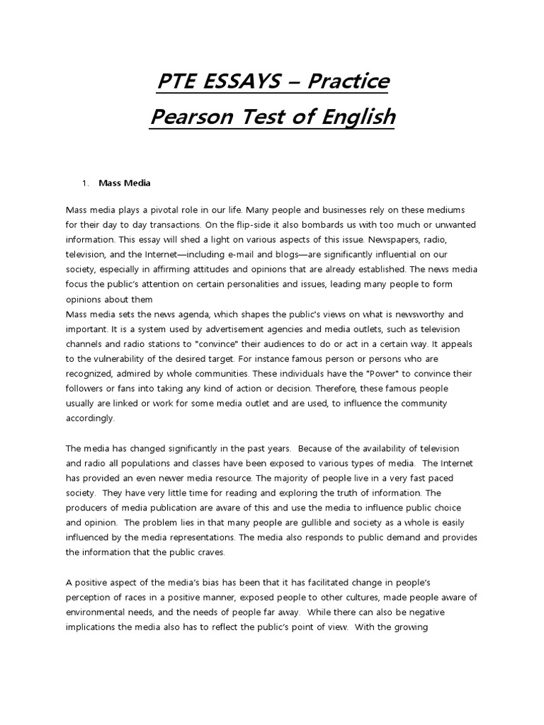 Pearson Test of English PTE Exam Essay Practice | PDF | Tourism ...