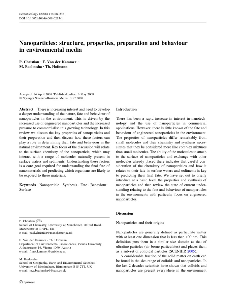 Nanoparticles in Environment: Behavior & Fate | PDF | Nanoparticle ...