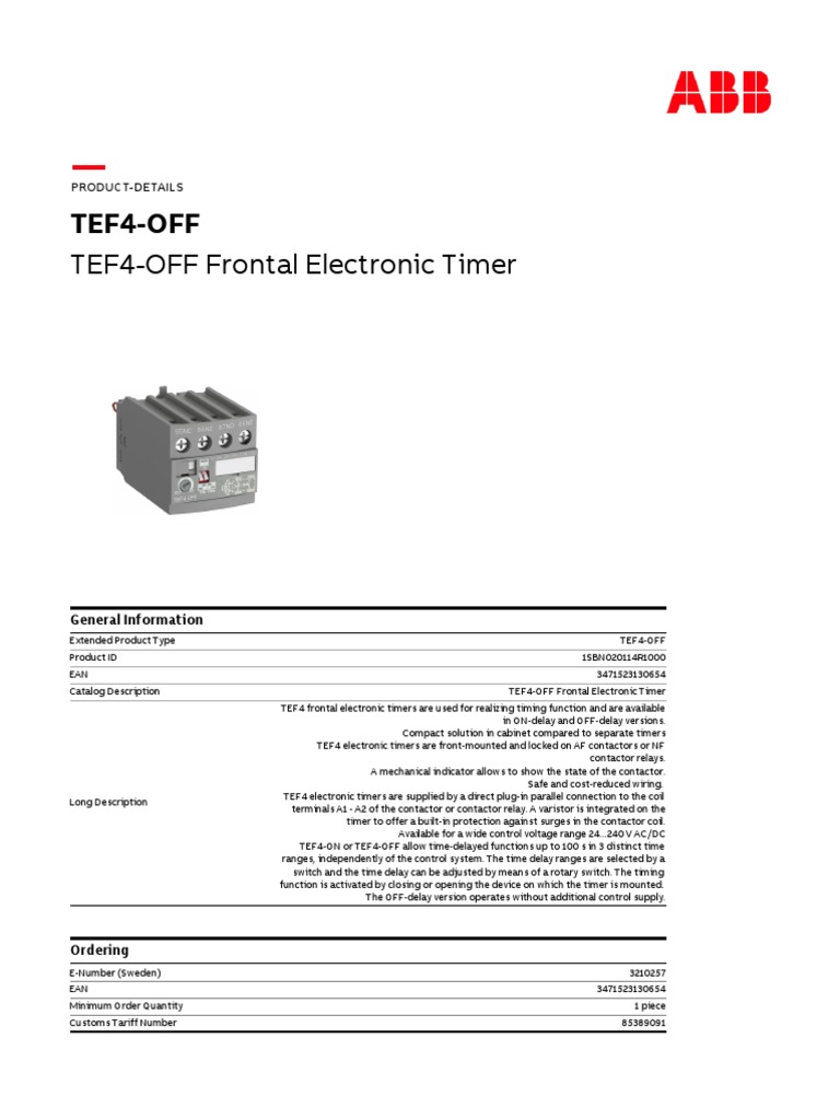 1SBN020114R1000 Tef4 Off Frontal Electronic Timer | PDF | Relay | Switch