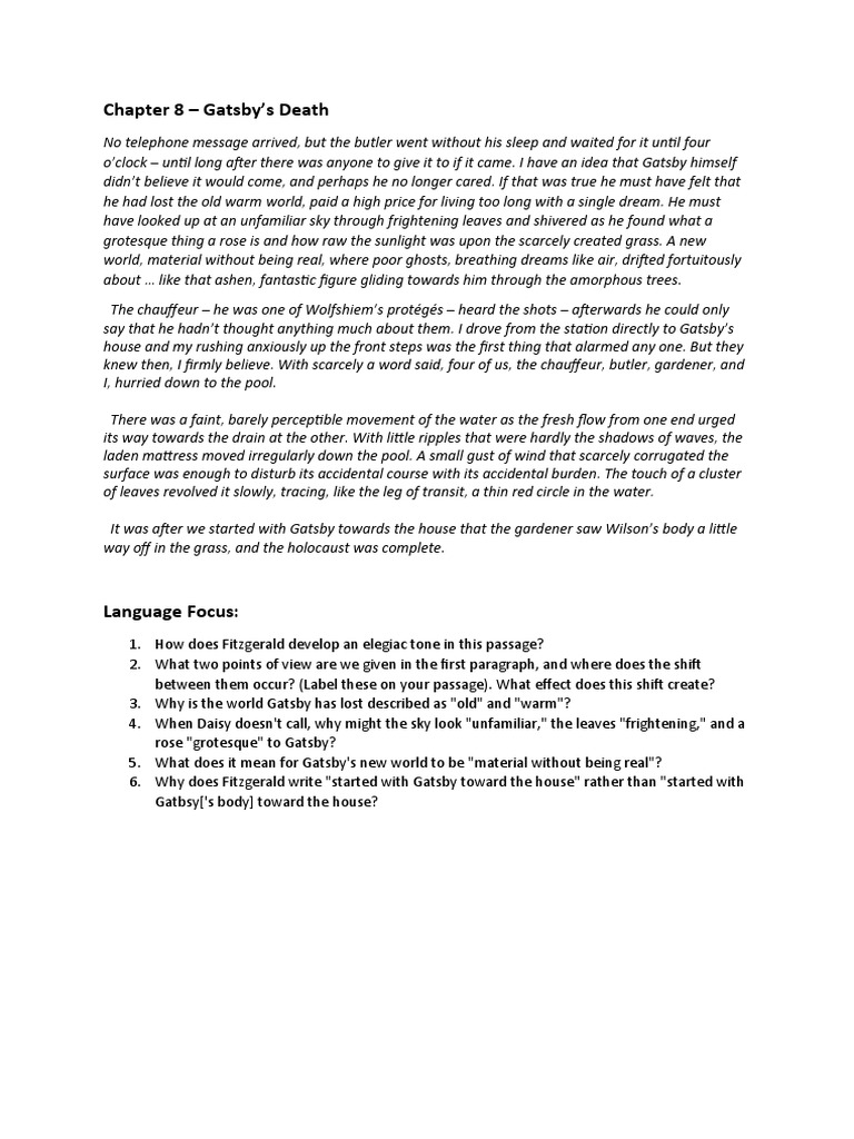 Gatsby's Death | PDF | The Great Gatsby