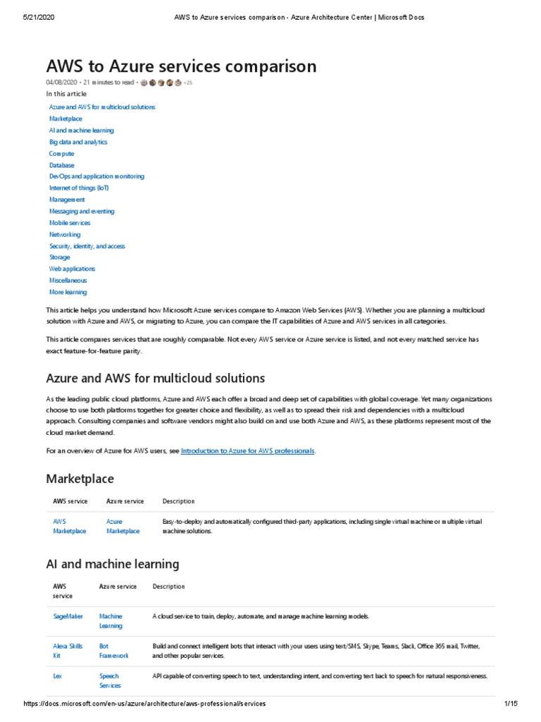 AWS to Azure services comparison guide | PDF | Microsoft Azure | Cloud ...