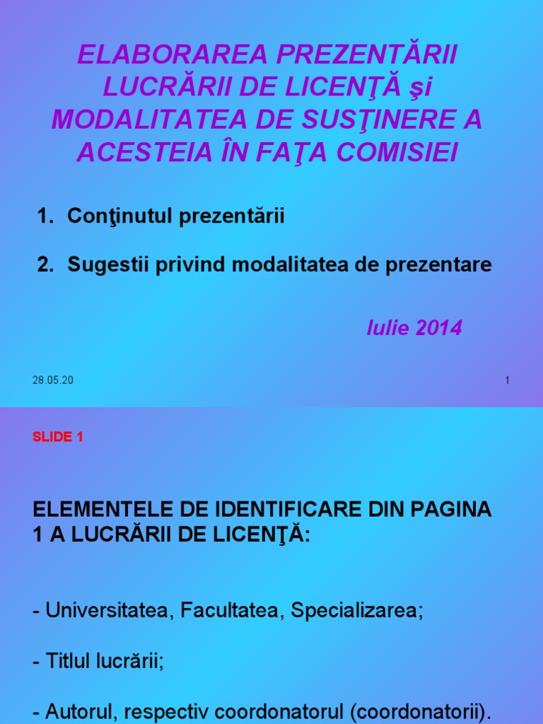 Structura Unei Prezentari A Lucrarii de Licenta | PDF