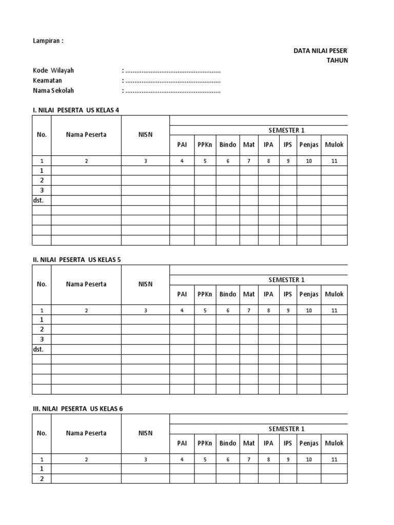 REKAPITULASI NILAI PESERTA UJIAN SEKOLAH | PDF
