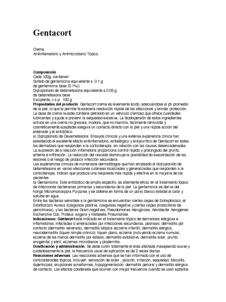 Gentacort: Crema para Dermatitis y Más | PDF | Antiinflamatorio | Alergia