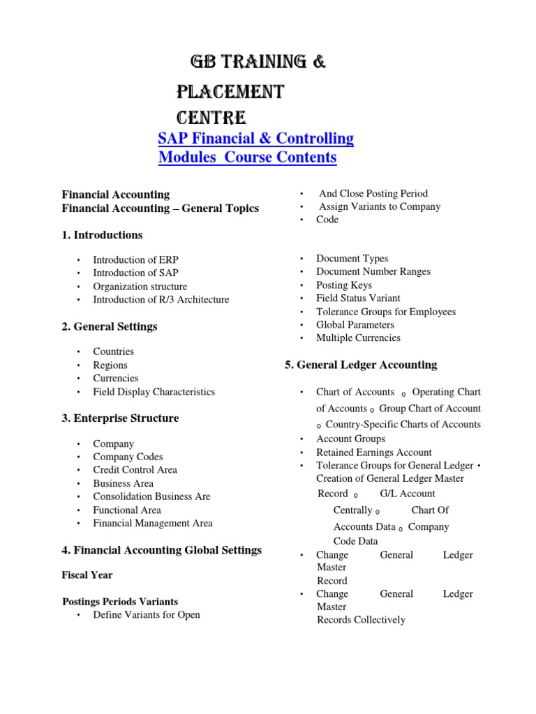 GB Training & Placement Centre: SAP Financial & Controlling Modules ...