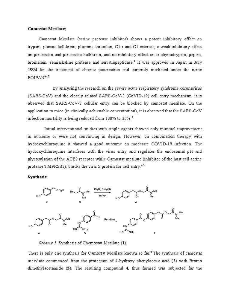 Camostat Mesilate : Treatment of Chronic Pancreatitis | PDF | Protease ...