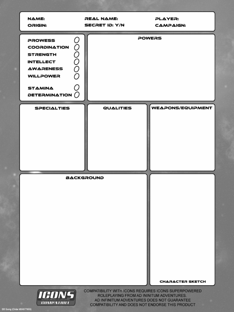 ICONS Character Sheet (Print Friendly) | PDF