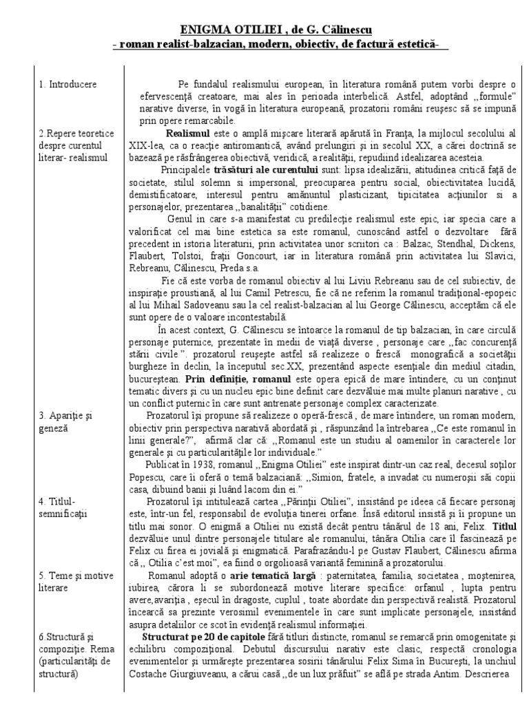 ENIGMA OTILIEI-roman Balzacian | PDF