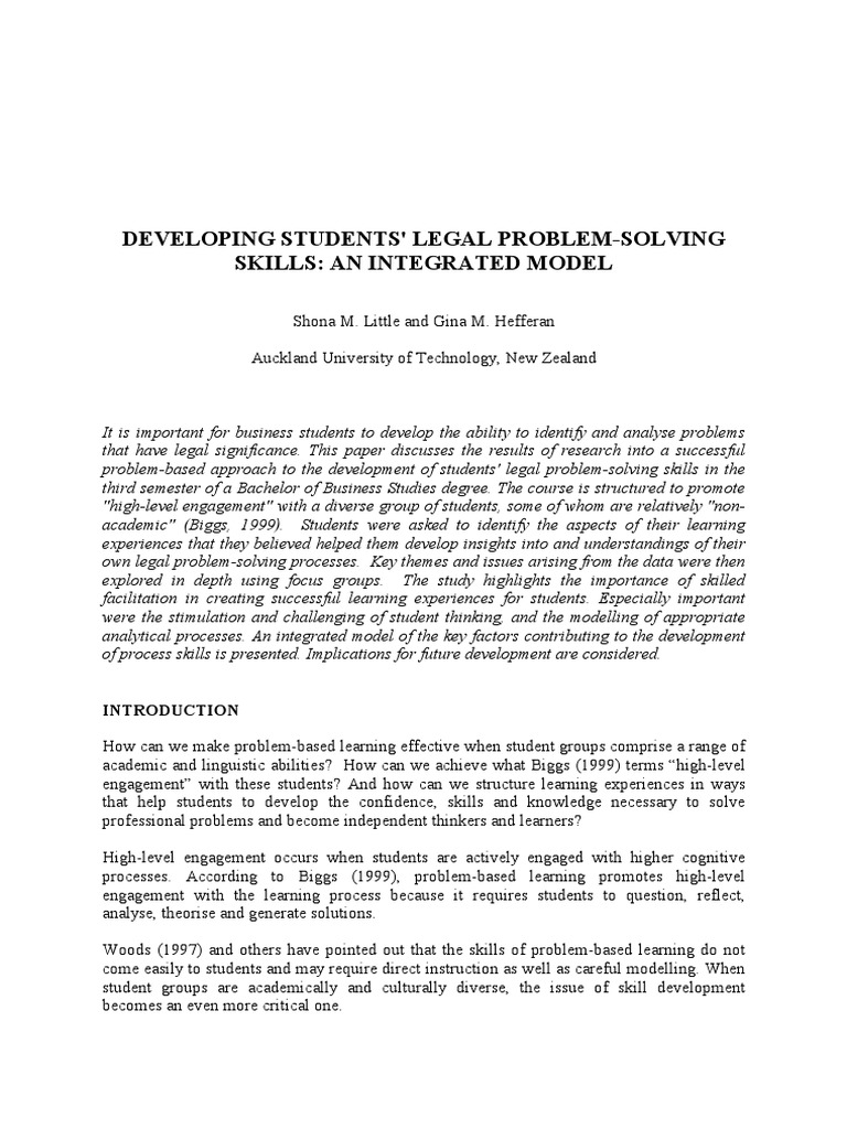 Problem Solving Skills in Law | PDF | Metacognition | Learning