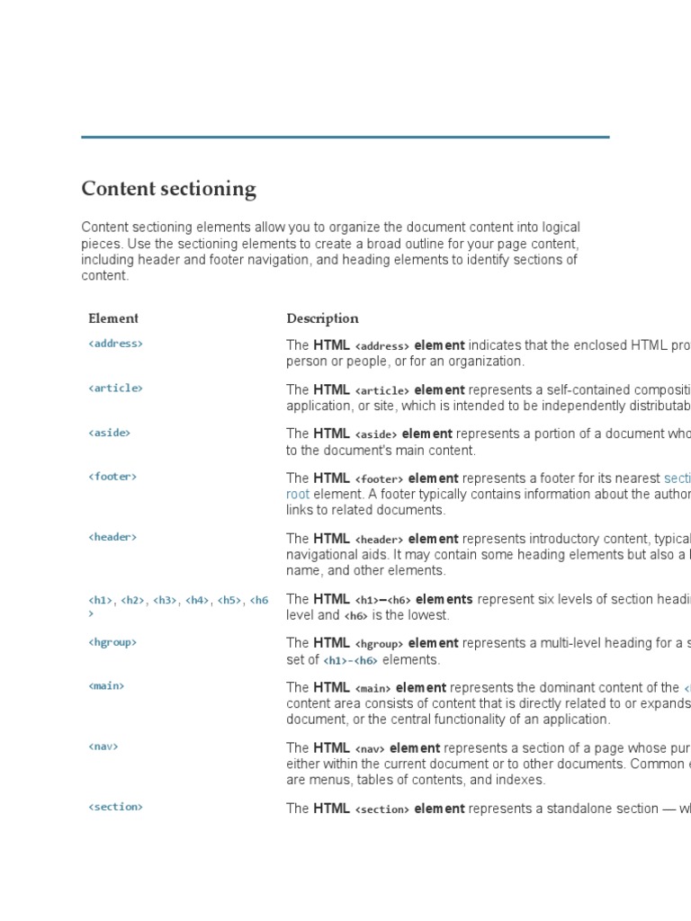 Content Sectioning | PDF | Html | Html Element