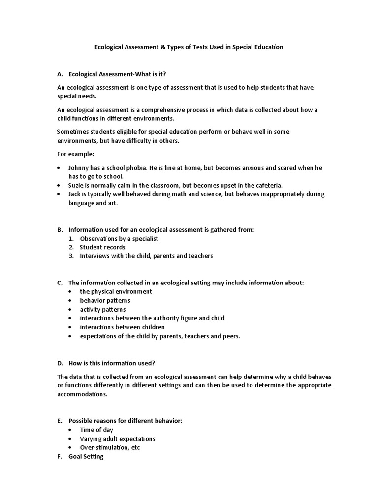 Ecological Assessment in Special Education | PDF | Special Education ...
