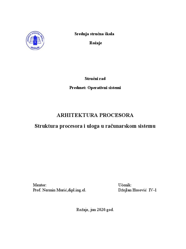Naslovna Struktura Procesora I Uloga U Racunarskom Sistemu | PDF