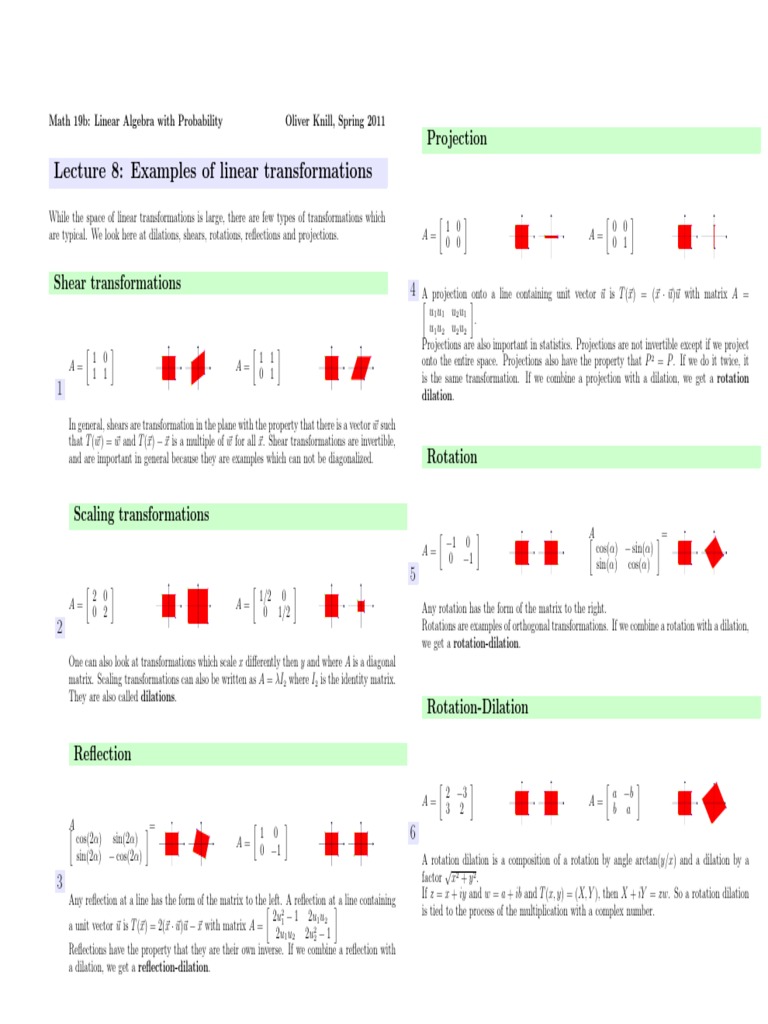 Lecture 8: Examples of Linear Transformations: Projection | PDF | Linear Map | Matrix (Mathematics)