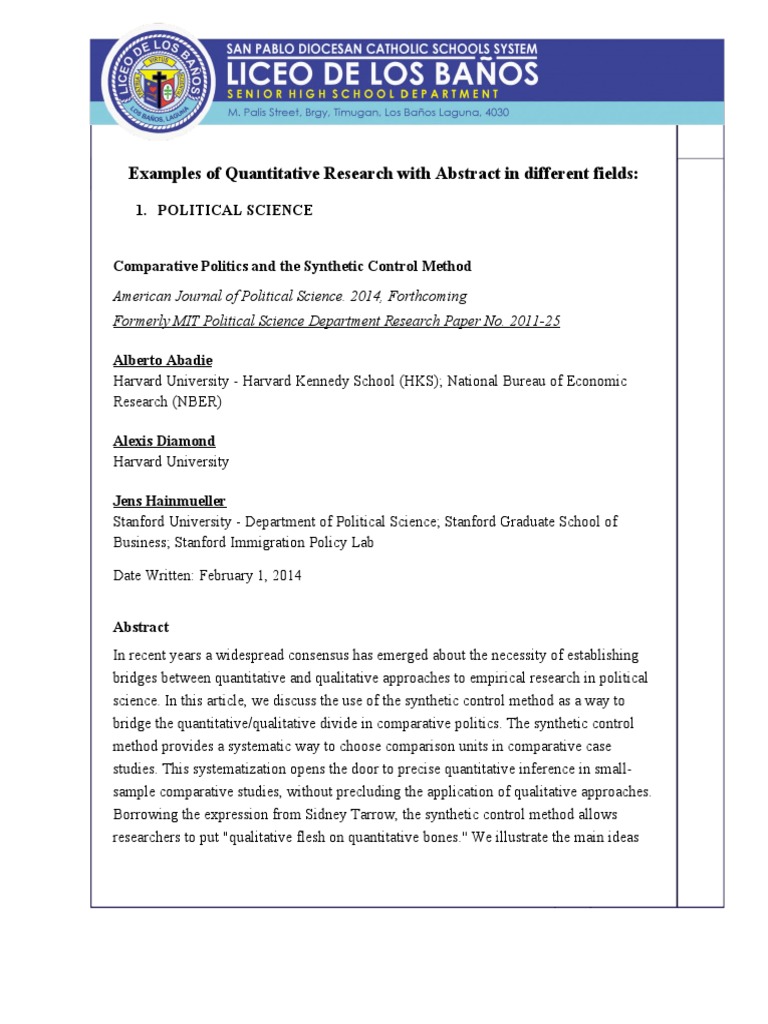 Examples of Quantitative Research With Abstract in Different Fields ...
