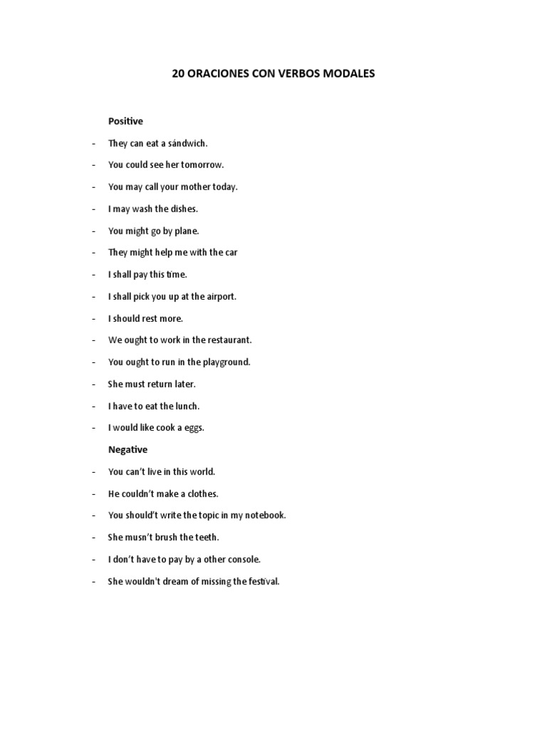 20 Oraciones Con Verbos Modales | PDF | China | Política mundial