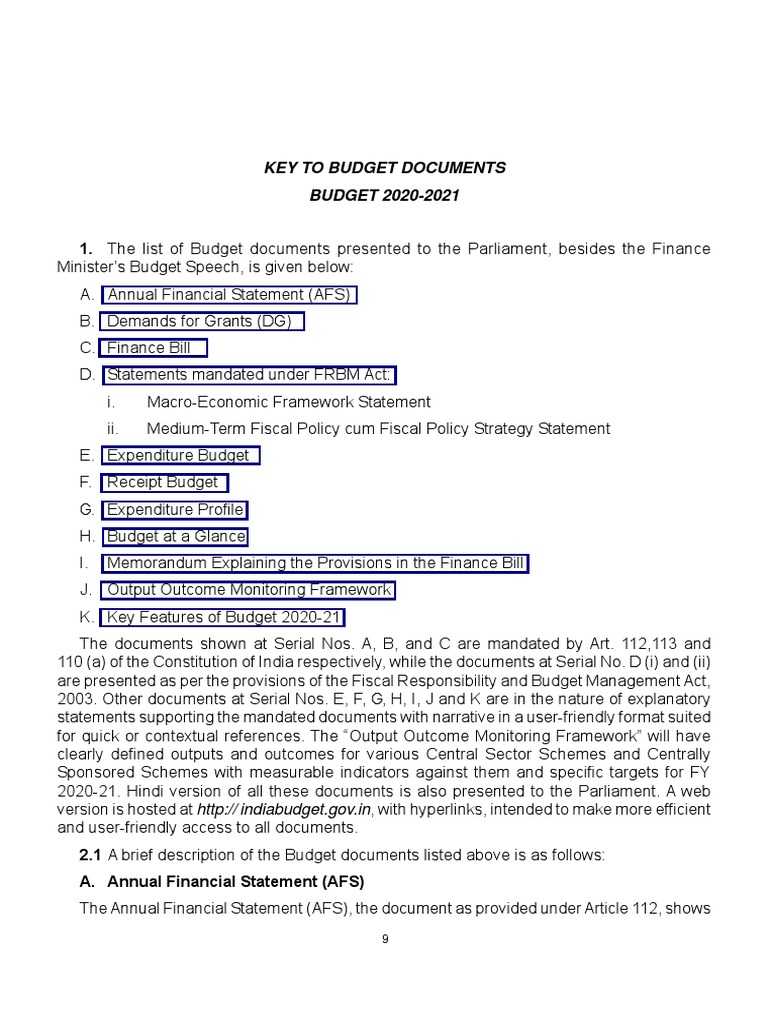The List of Budget Documents Presented To The Parliament, Besides The ...