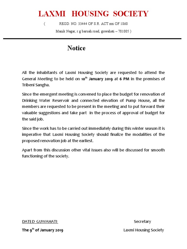 Laxmi Housing Society: Notice | PDF