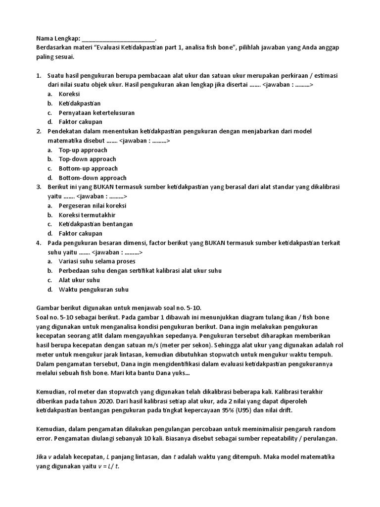 Evaluasi Ketidakpastian Pengukuran dengan Analisa Fish Bone | PDF ...