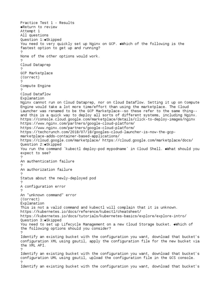 GCP Practice Test 1 Results | PDF | Cloud Computing | Command Line ...