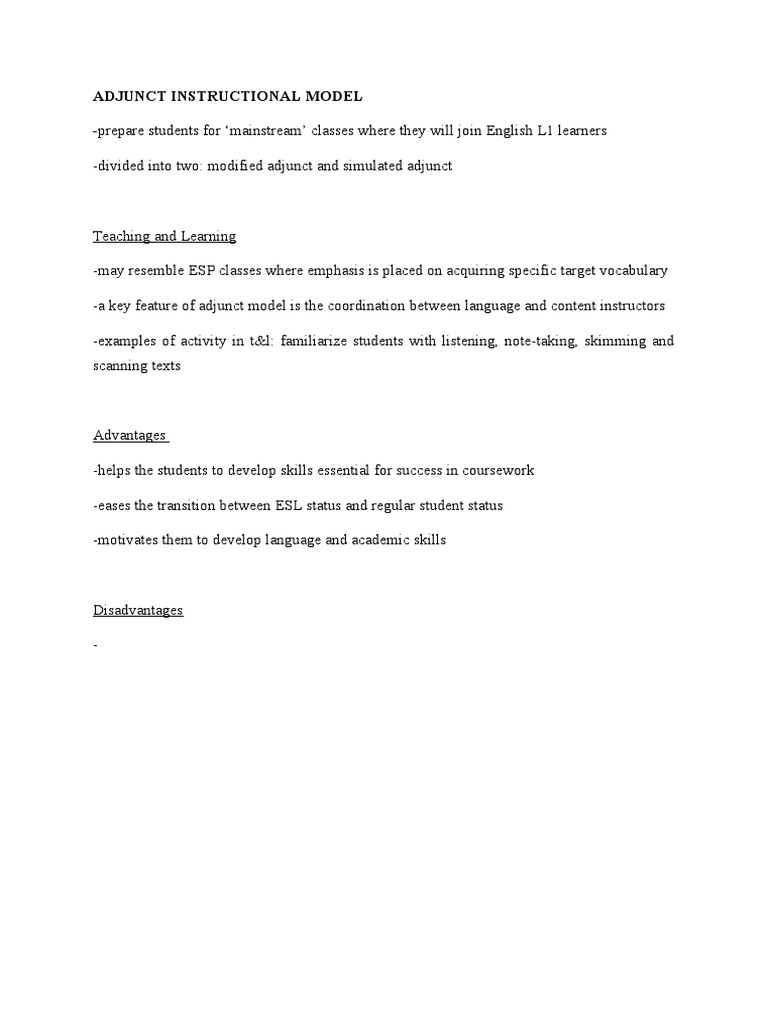 Adjunct Instructional Model | PDF