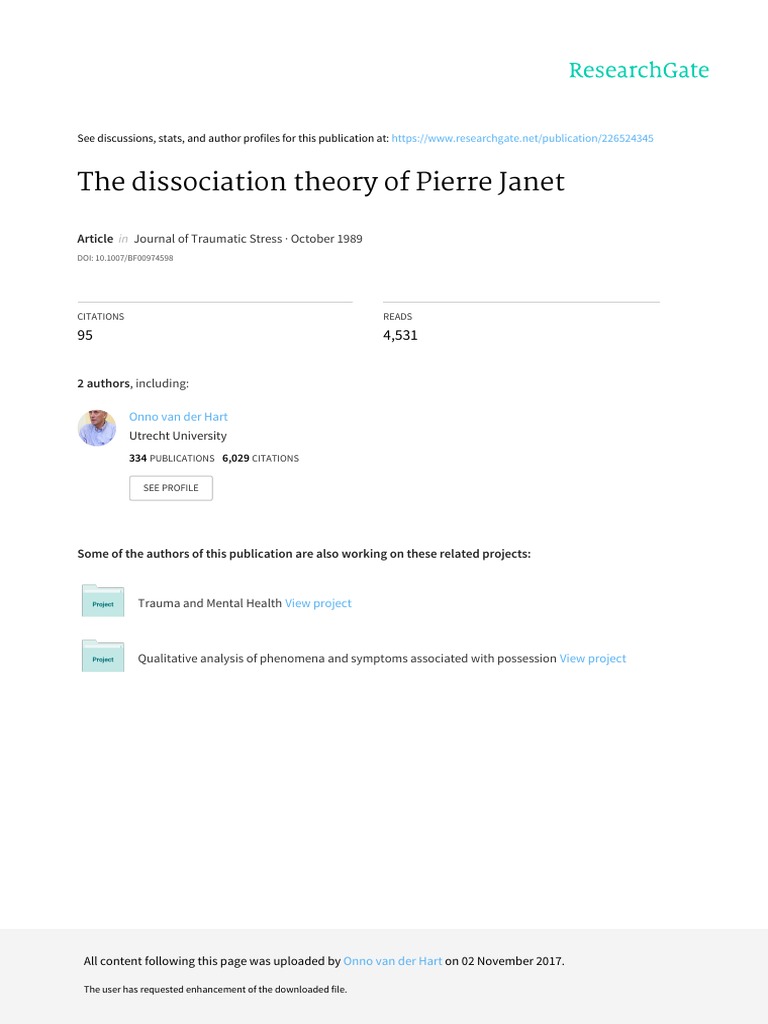 The Dissociation Theory of Pierre Janet | PDF | Dissociation ...