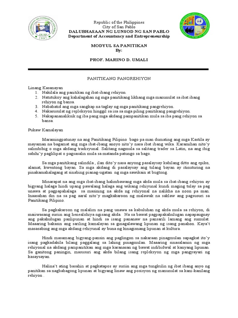 Modules in Panitikan | PDF